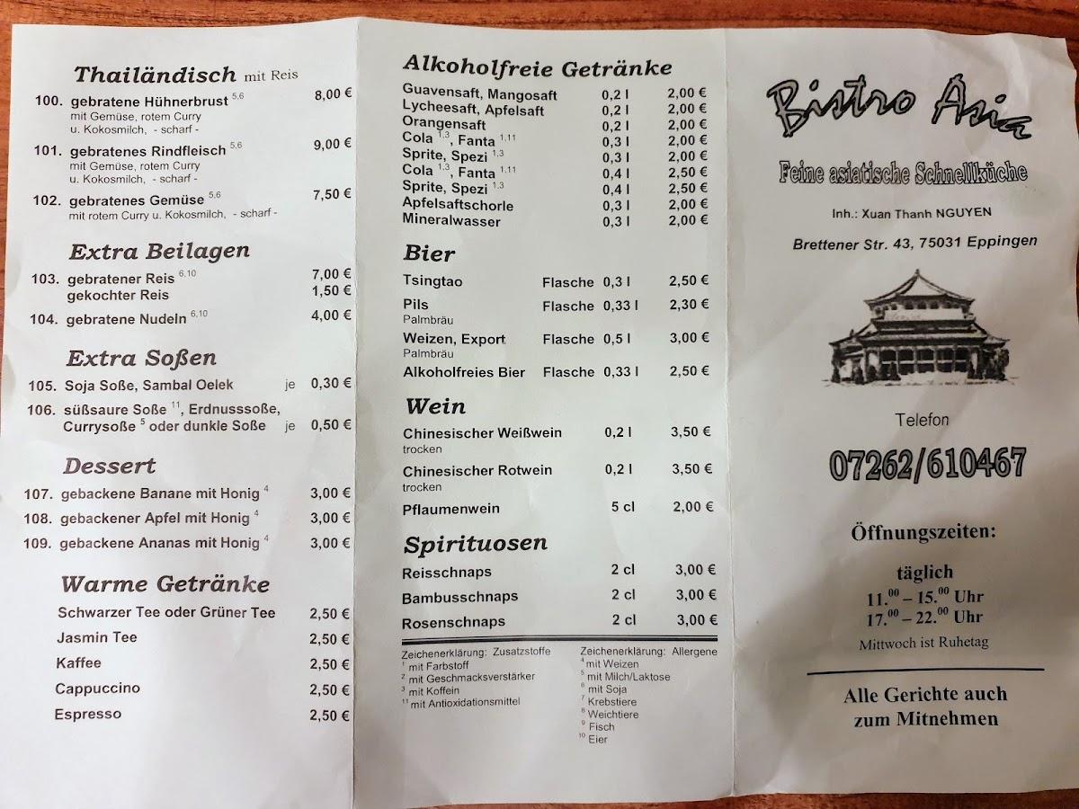 Speisekarte von Bistro Asia restaurant, Eppingen
