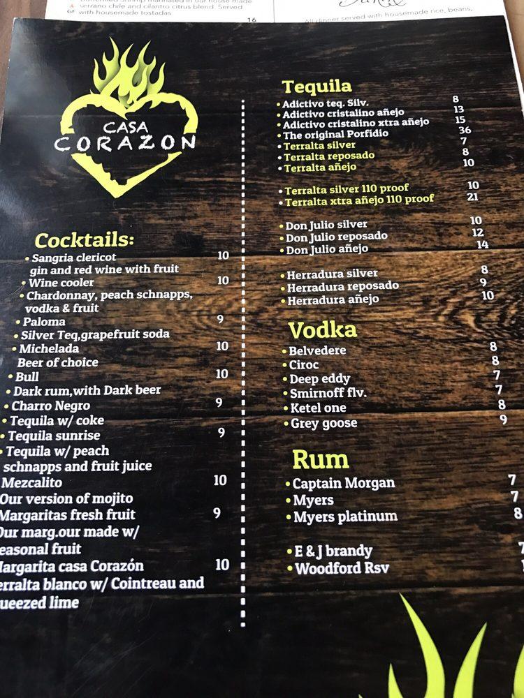 Menu at Casa Corazon Restaurant, Phoenix