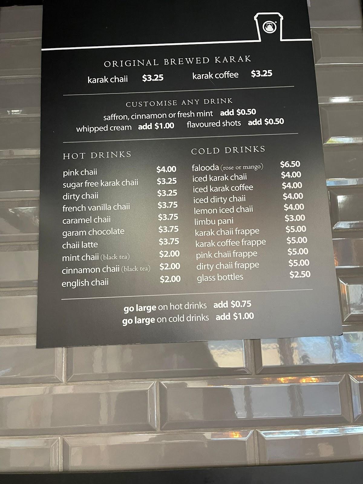 Carta del café Chaiiwala of London - Scarborough, Toronto