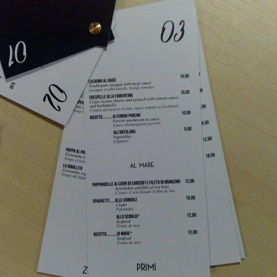 Menu at Osteria Dell'Osso steakhouse, Florence