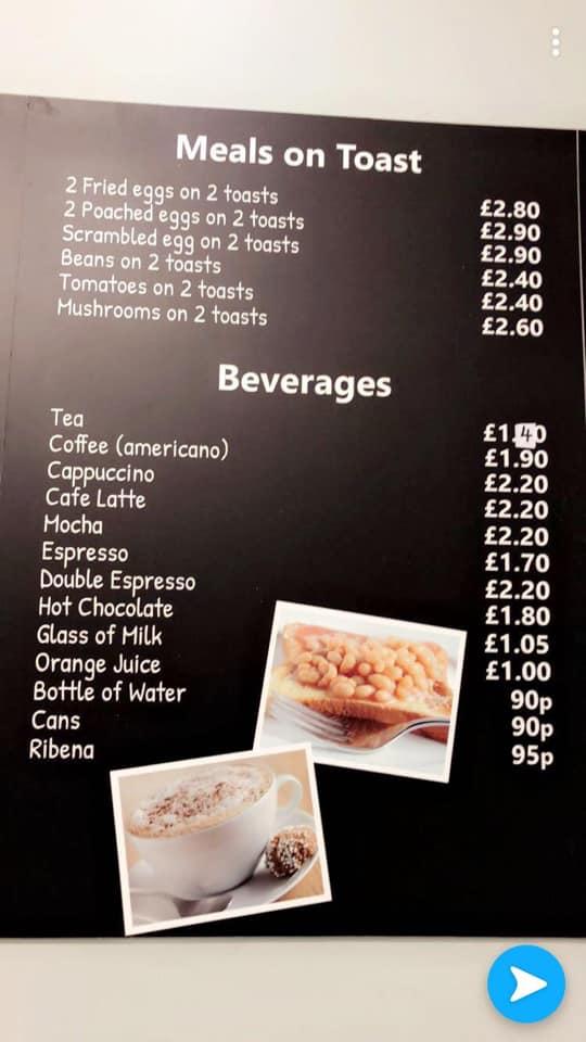 Carta de The Pit Stop Cafe, Birmingham