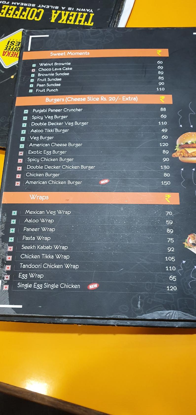 Menu at Theka Coffee Desi, Abohar