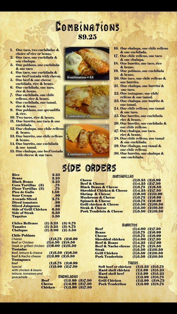 Menu at Cinco de Mayo Mexican Cuisine restaurant, Moncks Corner