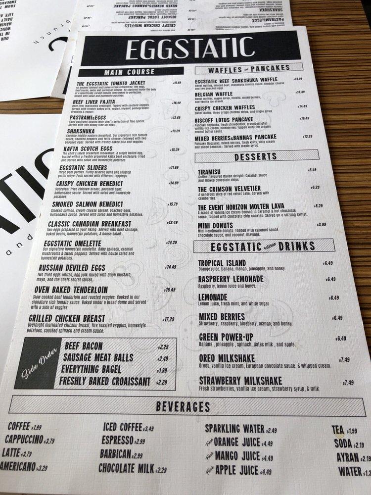 Menu at Eggstatic Toronto restaurant, Toronto