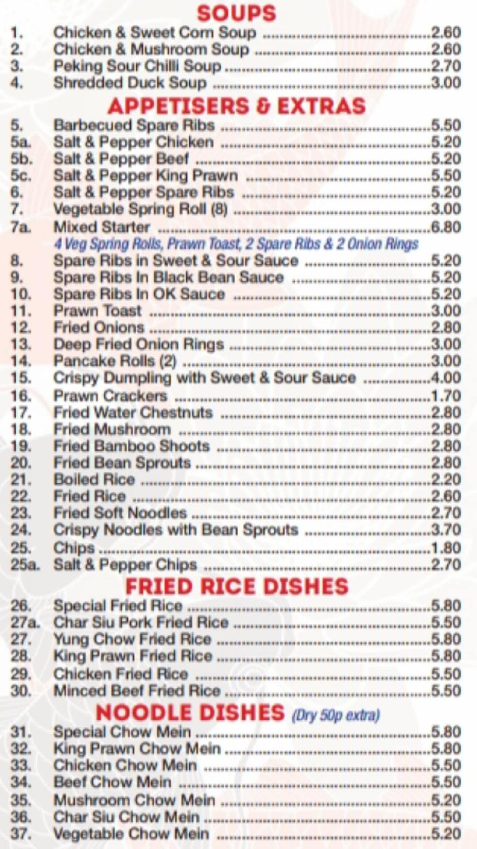 Menu at Golden Gates restaurant, Bradford