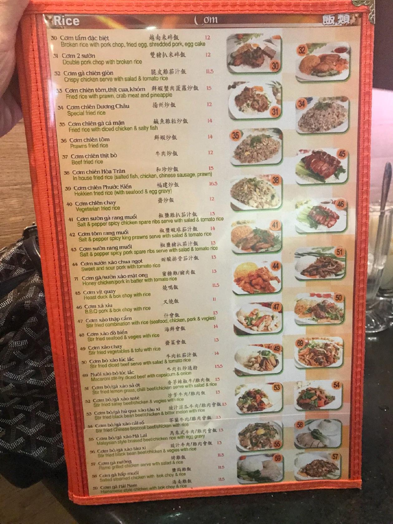 Menu at Hoa Tran Restaurant, Springvale