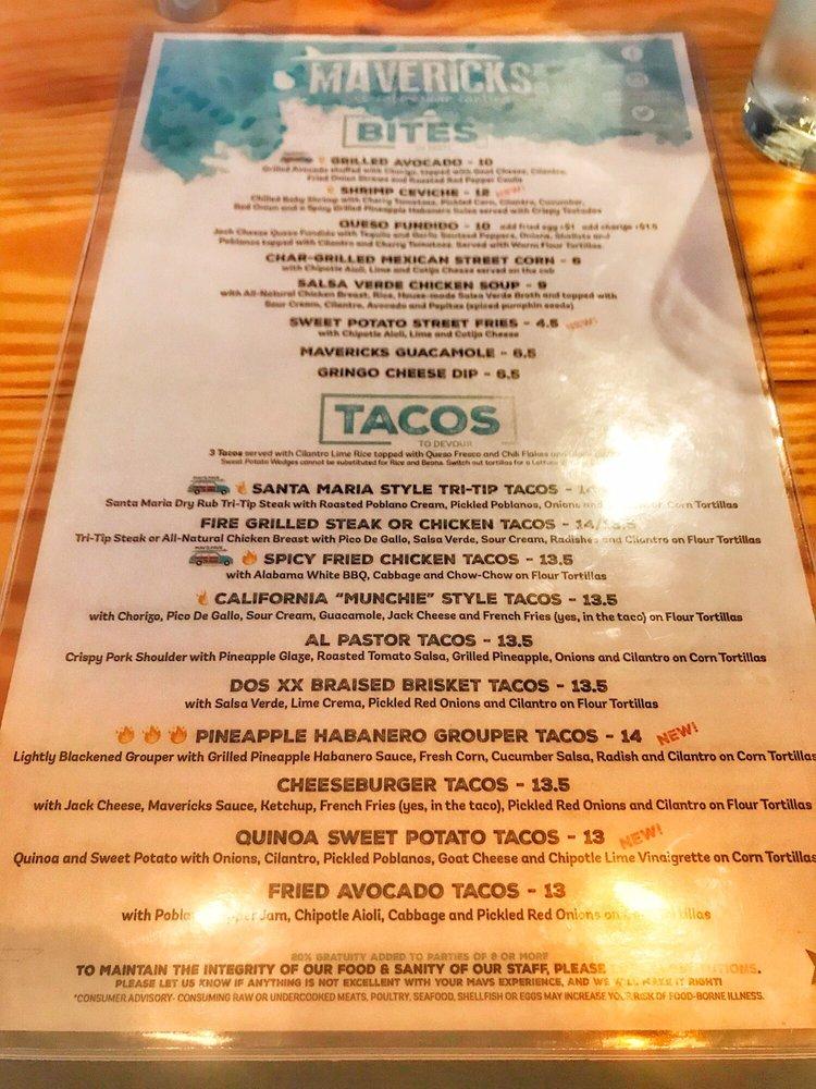 Menu at Mavericks Cantina pub & bar, Johns Creek, Medlock Bridge Rd #160