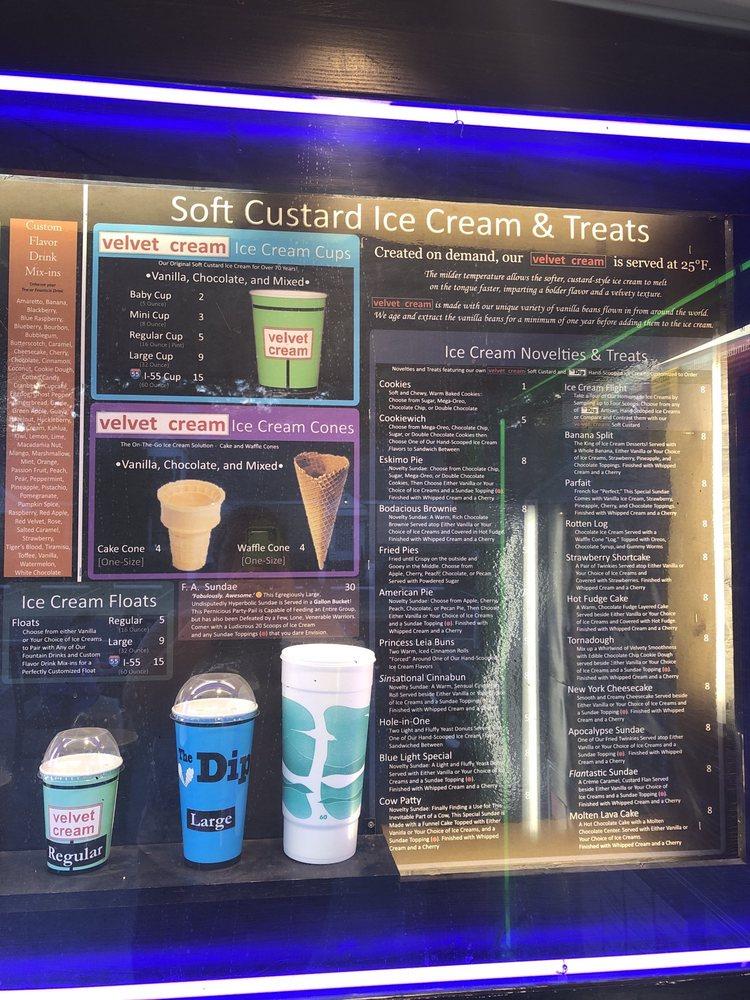 Menu at Velvet Cream–The Dip fast food, Hernando