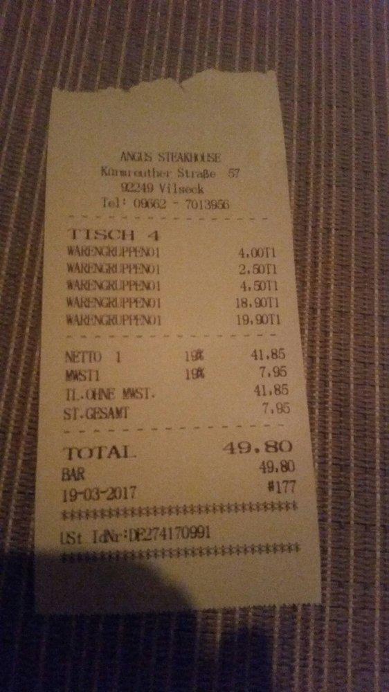 Menu at Angus Steakhaus, Vilseck