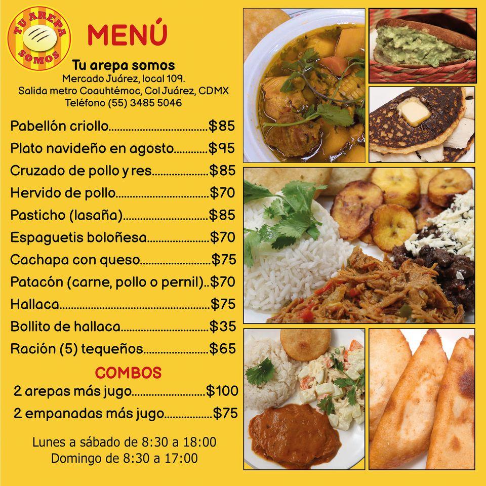 Menu at Arepa somos restaurant, Mexico City