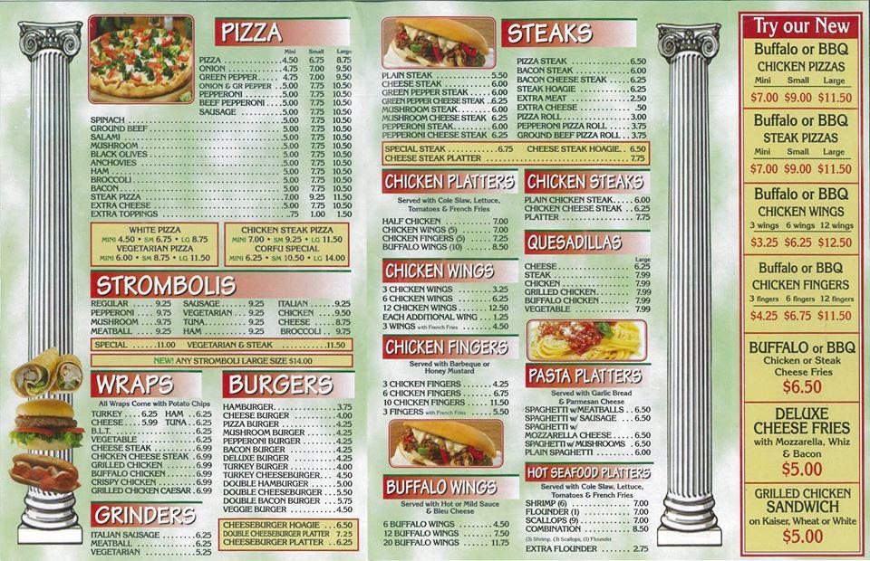 Menu at Corfu Pizza pizzeria, Philadelphia