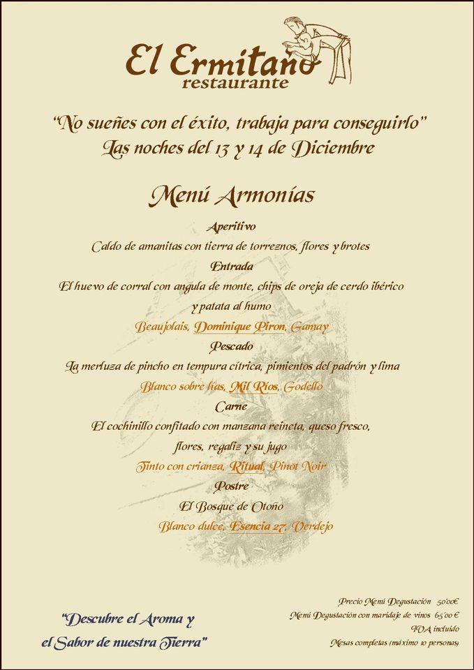 Menu at El Ermitaño Restaurante, Benavente, Arrabal Huerta de los Salados