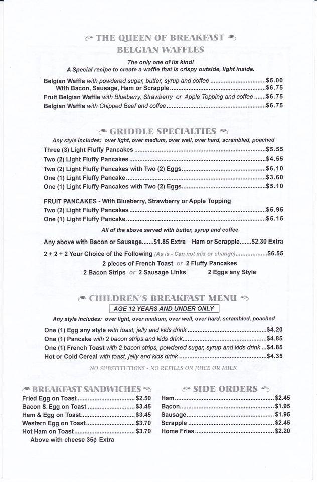 Menu at Gettysburg Family Restaurant, Gettysburg, York St #5