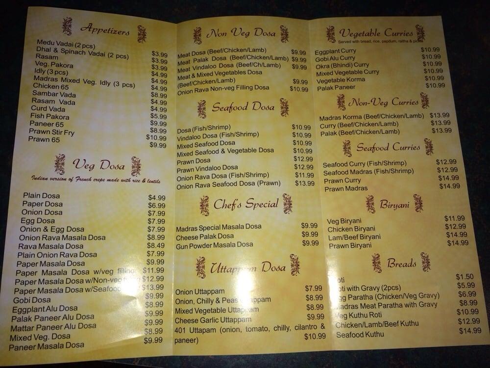Menu at House Of Dosas restaurant, Vancouver