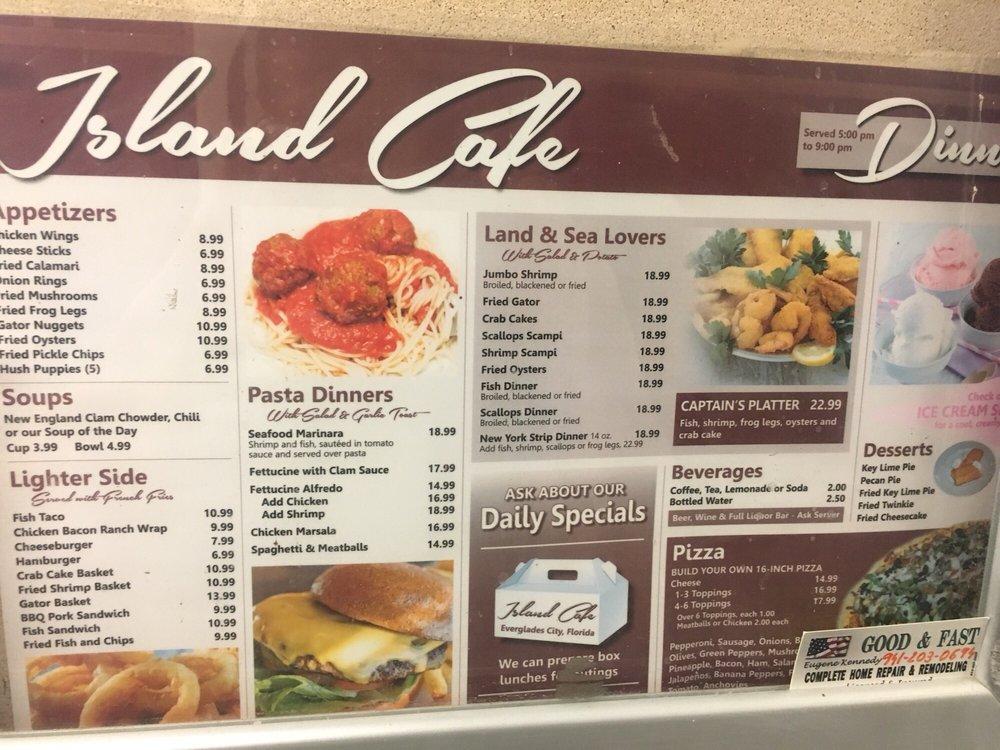 Menu at Island Cafe, Everglades City