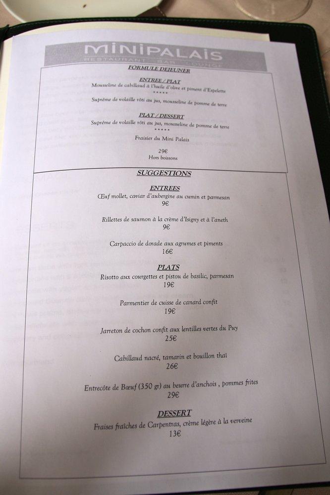 Menu at Minipalais pub & bar, Paris, 3 Av. Winston Churchill