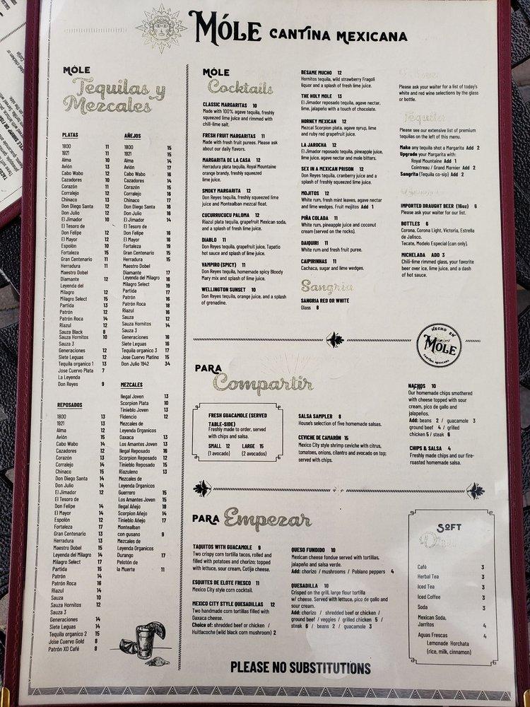 Menu at Mole Cantina Mexicana restaurant, Wellington, S State Rd 7 #150