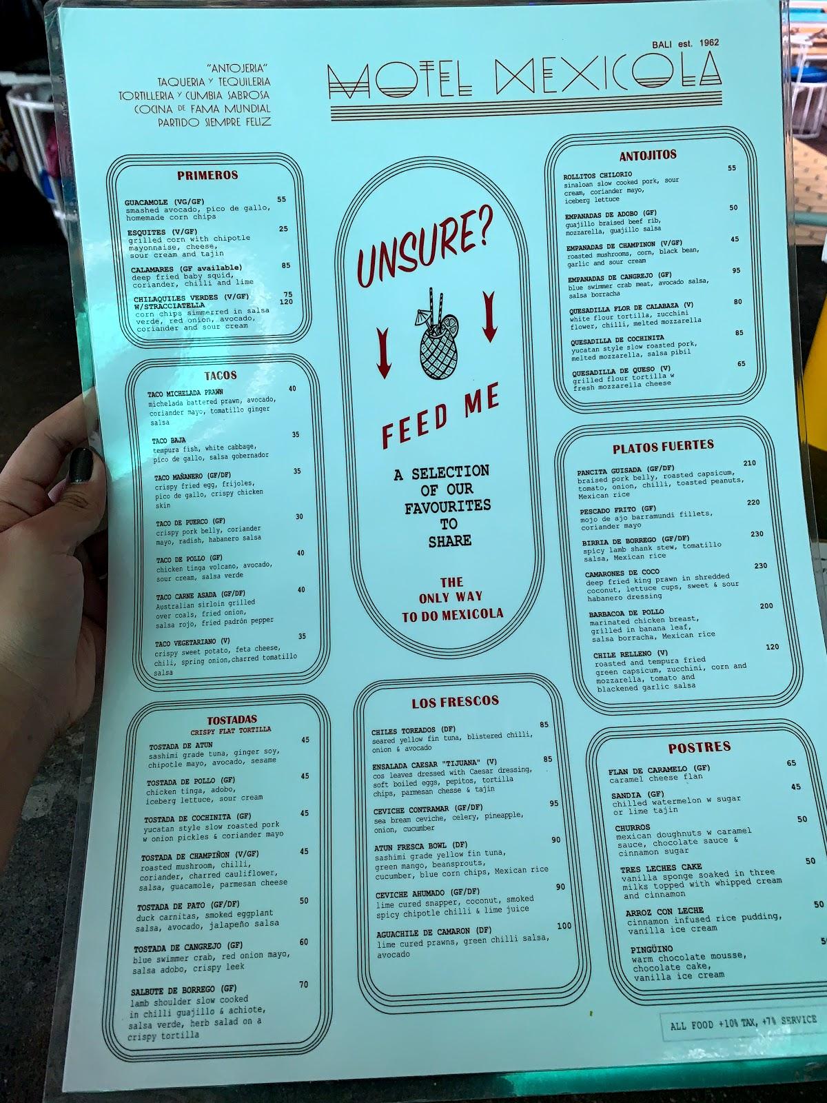 Menu at Motel Mexicola restaurant, Mengwi, Jl. Kayu Jati No.9X