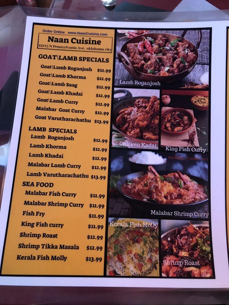 Menu at Naan Cuisine of India restaurant, Oklahoma City
