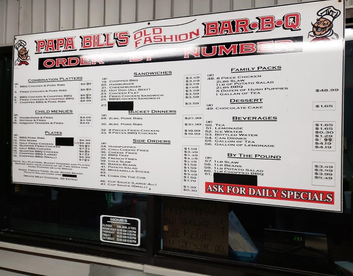 Menu at Papa Bill's B.B.Q. BBQ, Pembroke
