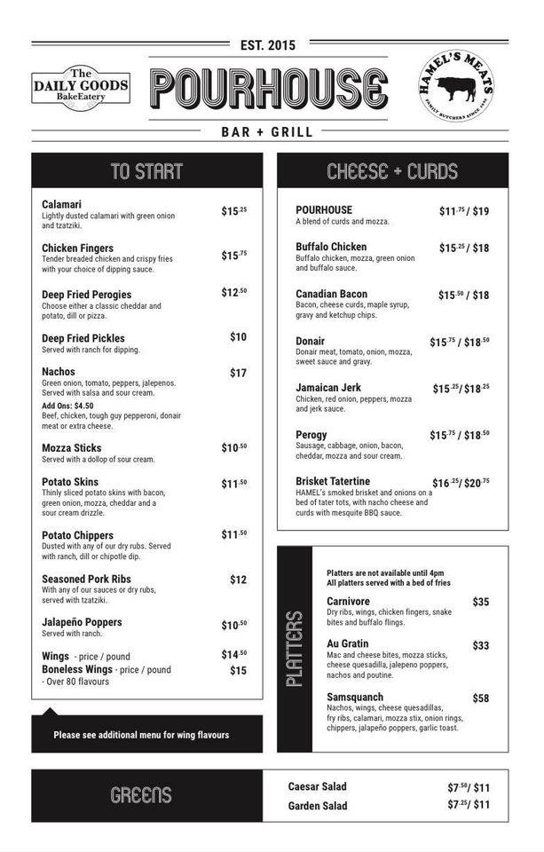 Menu at Pourhouse Bar & Grill, Cold Lake