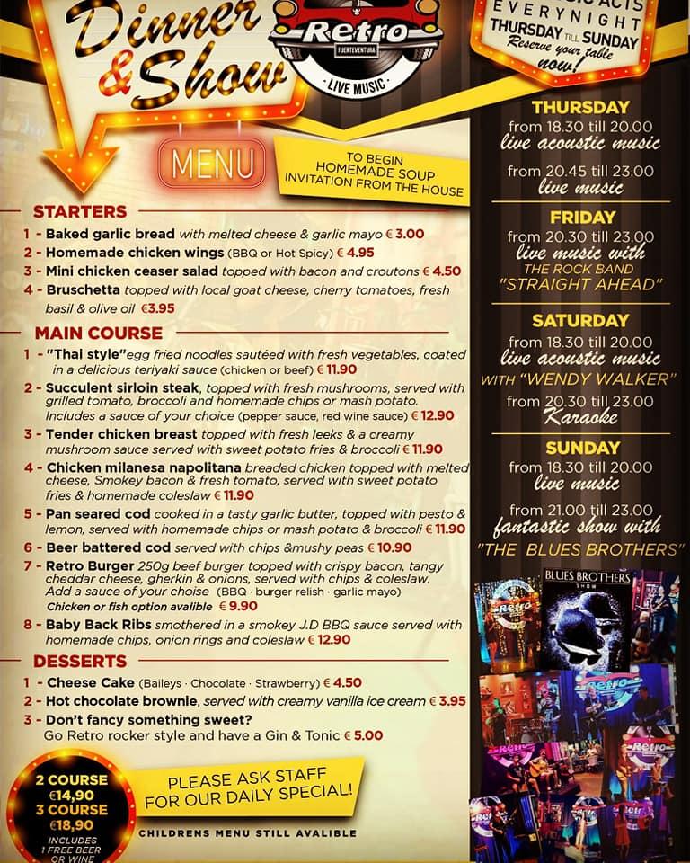 Menu at Retro Bar & Restaurant, Corralejo, Avenida Nuestra Señora del ...