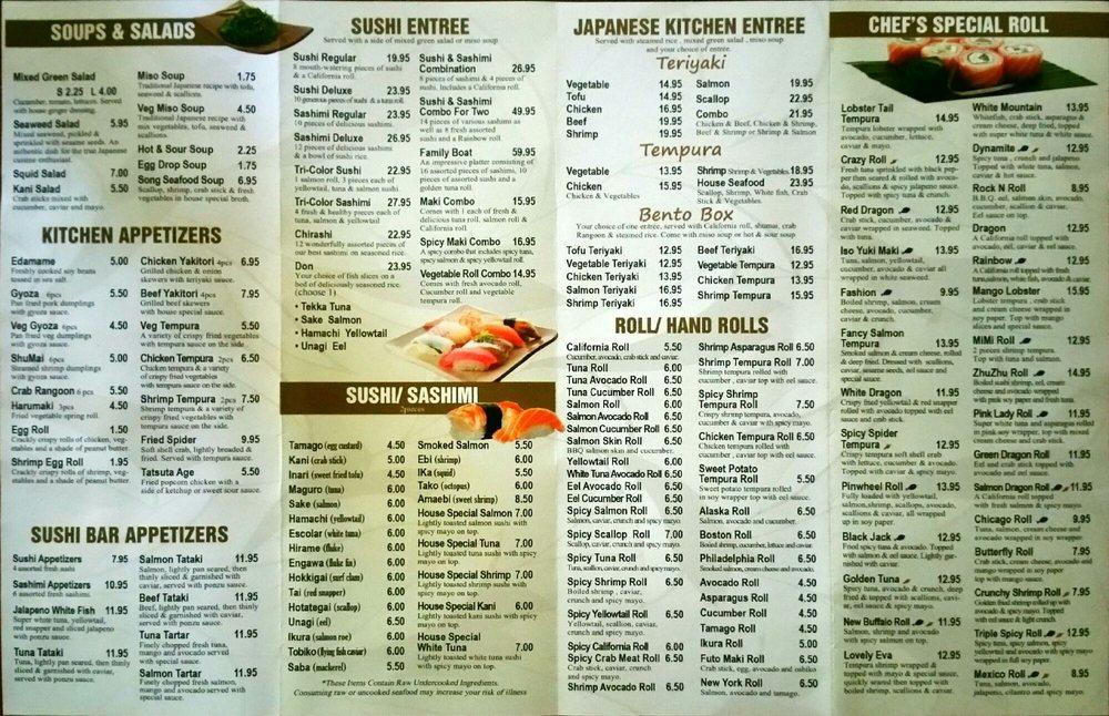 Menu at Song Asian Cuisine restaurant, New Buffalo