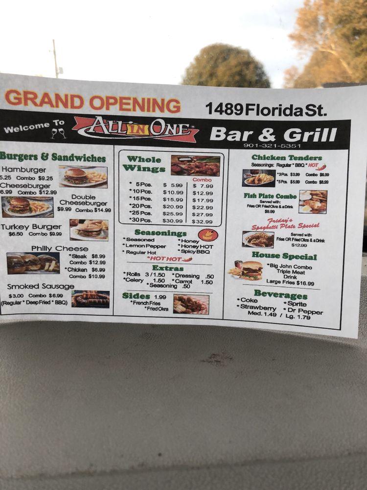 Menu at All In One Bar And Grill, Memphis