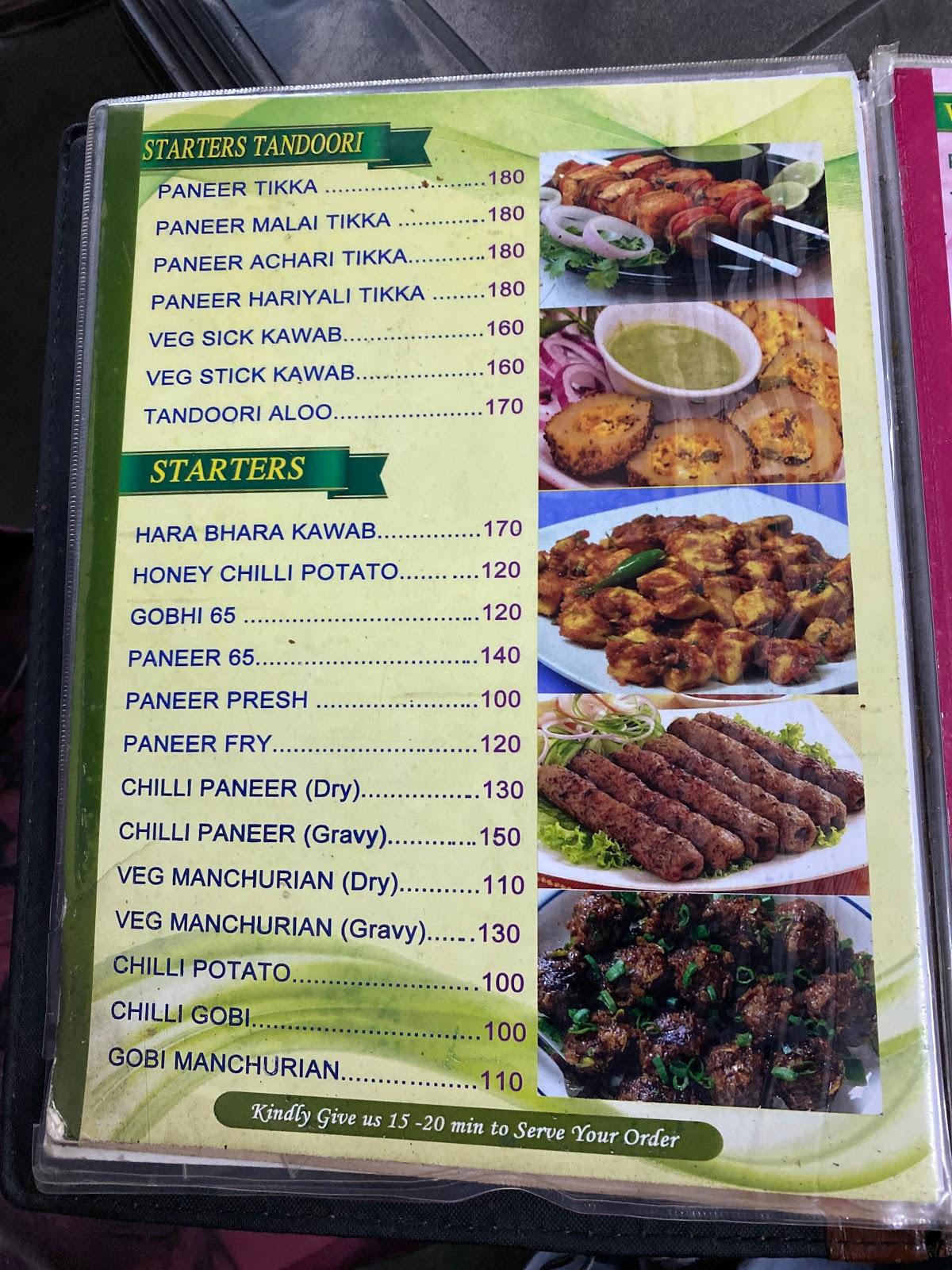 Menu at Baba Ramdev Dhaba, Rajahmundry