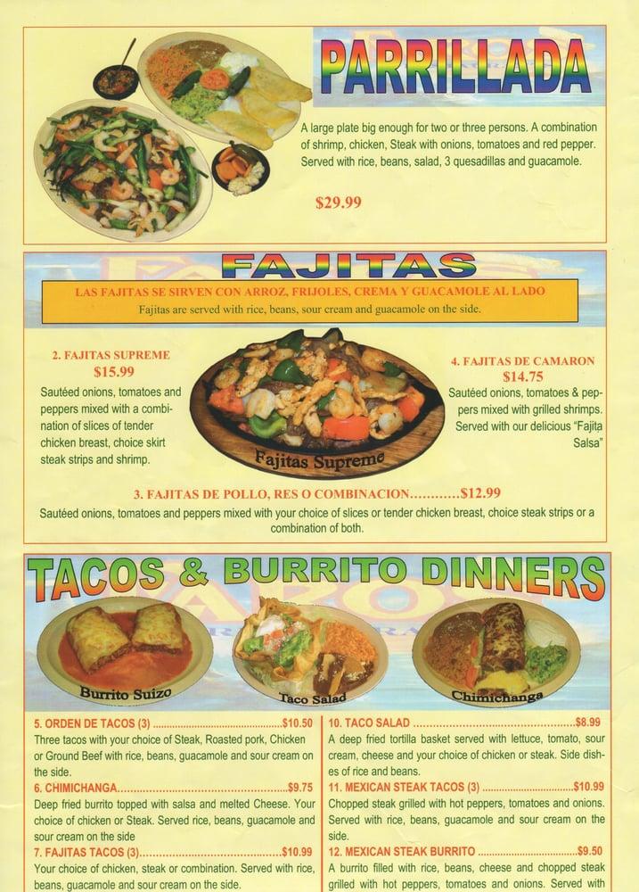 Menu at El Faro restaurant, East Dundee