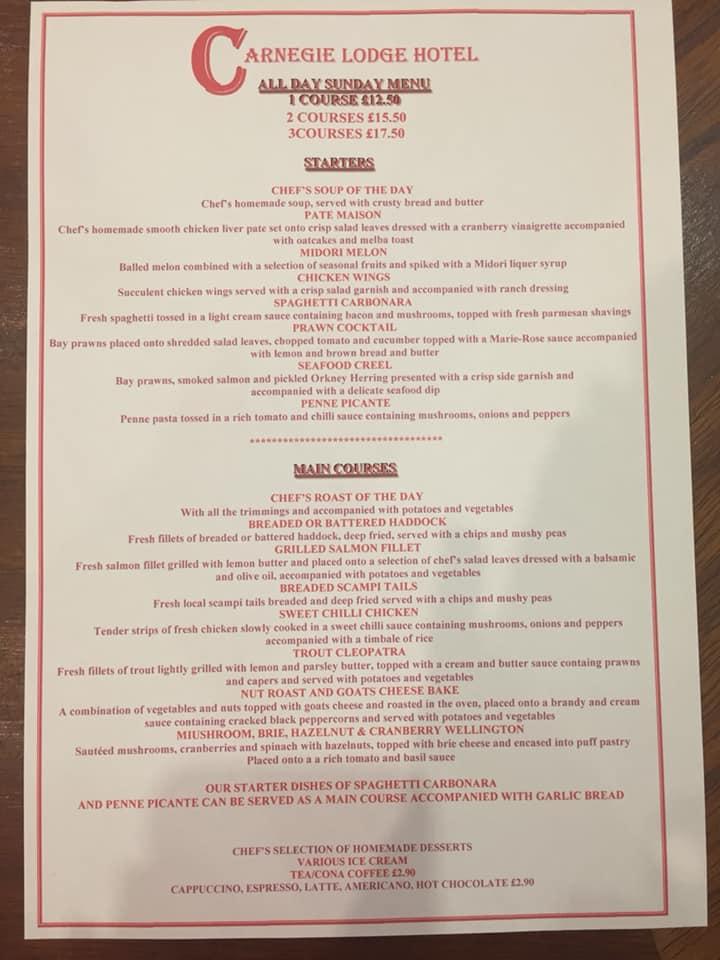 Menu at Carnegie Lodge Hotel pub & bar, Tain