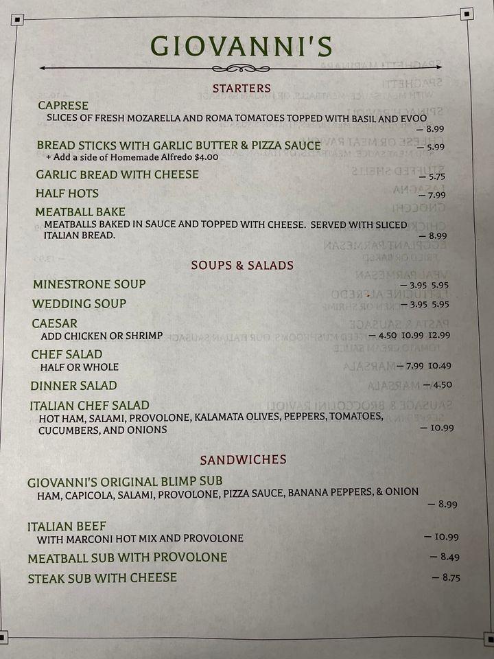 Menu at Giovanni's pub & bar, Fairborn, 215 W Main St