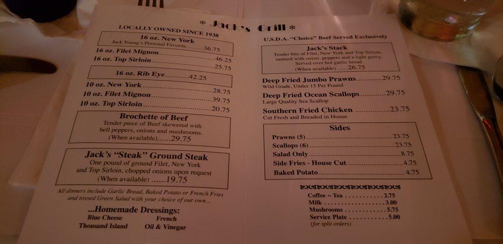 Menu at Jack's Grill steakhouse, Redding