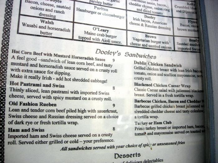 Menu at Mr. Dooley's Boston pub & bar, Boston