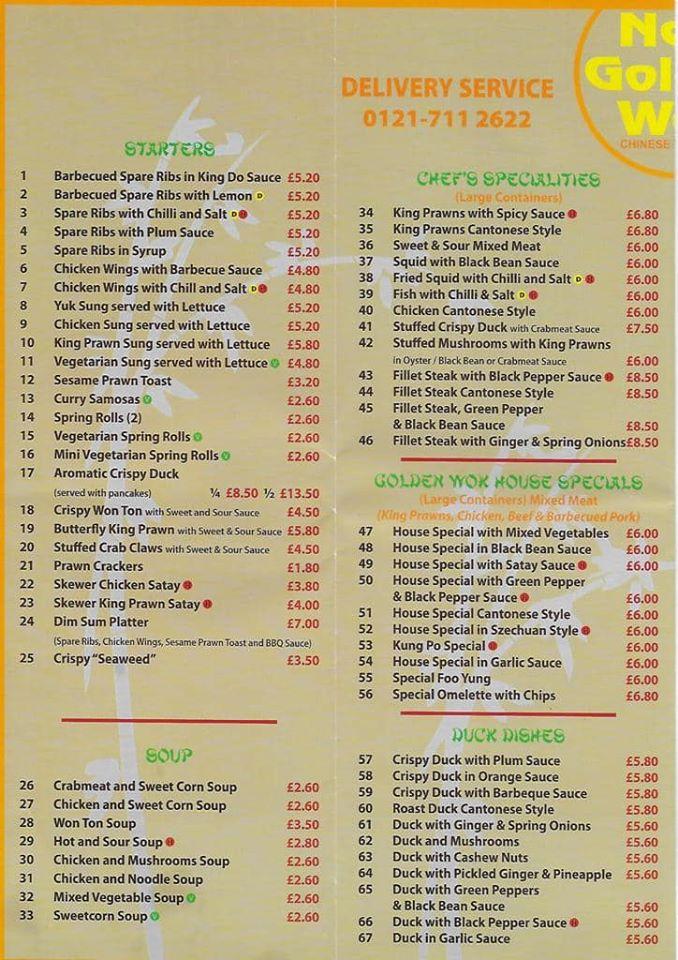 Menu at New Golden Wok fast food, Solihull