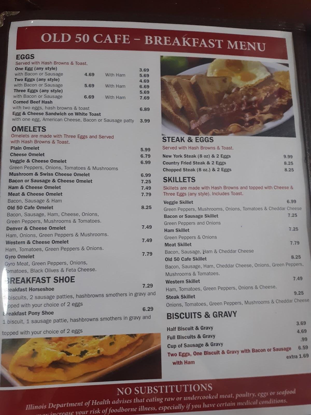 Menu at Old 50 Cafe, Carlyle