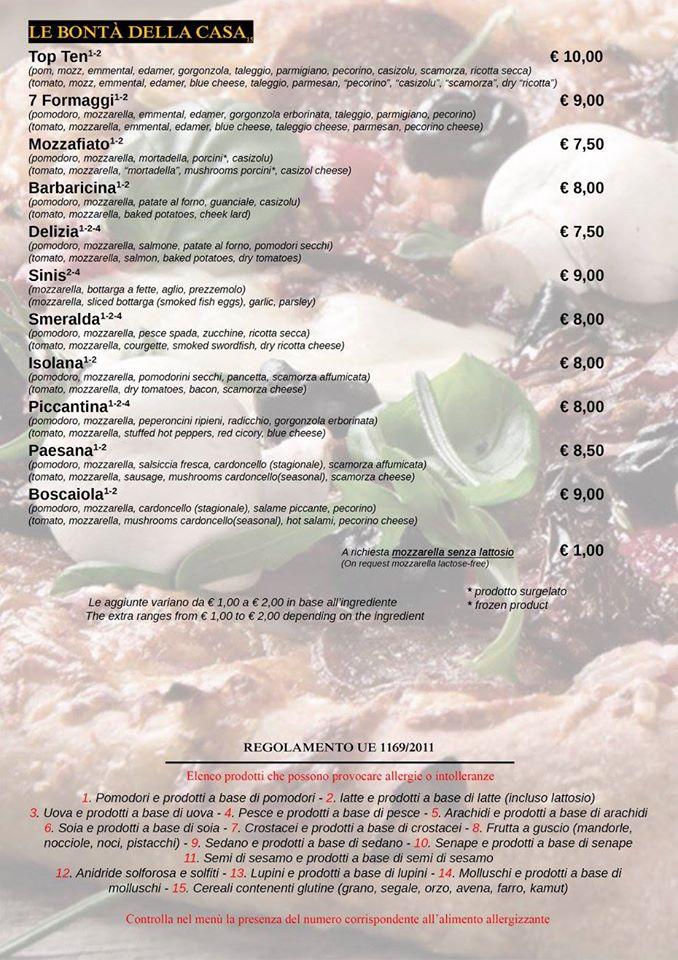 Menu at Nababbo's Pizza pizzeria, Oristano, Via Martiri di Belfiore