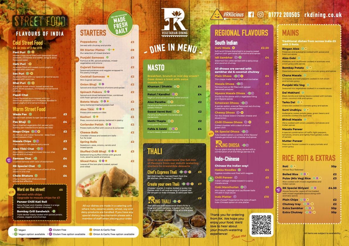 Menu at RK Dining restaurant, Preston