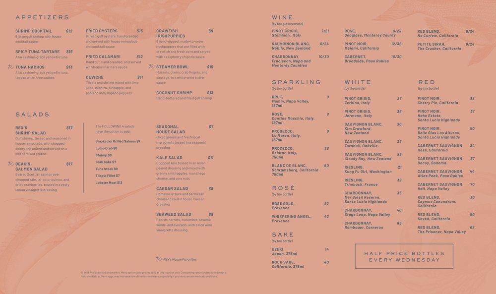Menu at Rex's Seafood and Market restaurant, Dallas, W Northwest Hwy