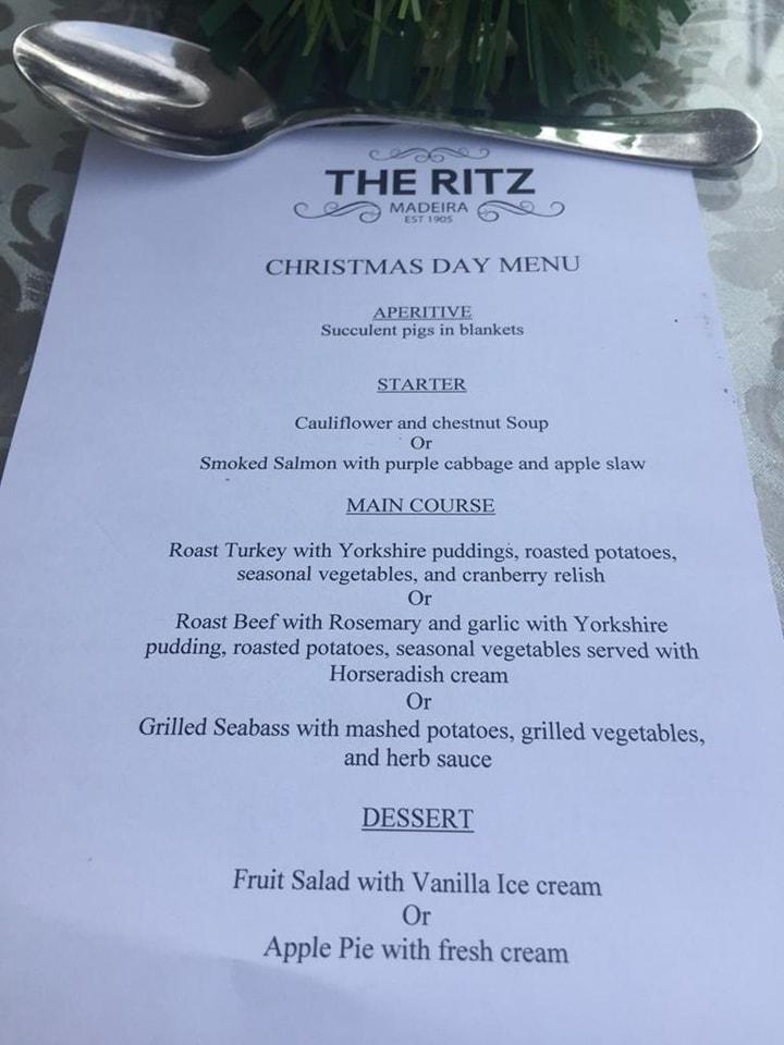 Menu at The Ritz Madeira cafe, Funchal