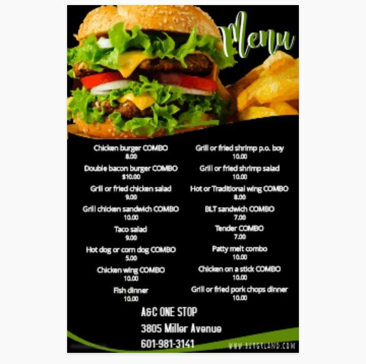 Menu at A & C 1 Stop restaurant, Jackson