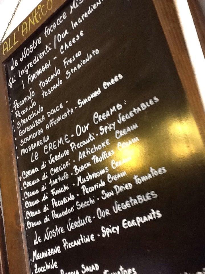Menu at All’Antico Vinaio cafe, Florence