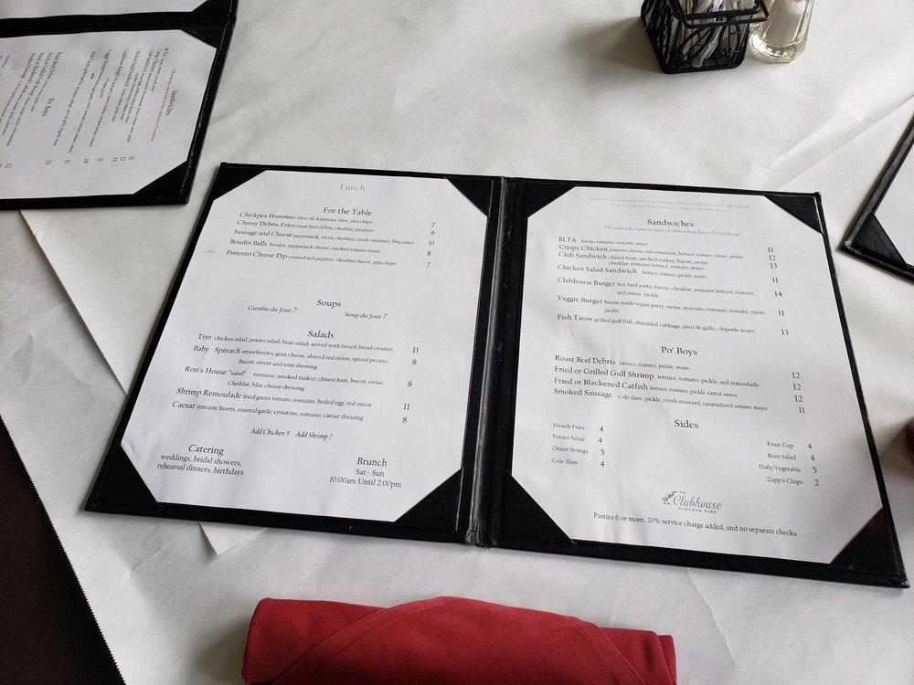 Menu at Audubon Clubhouse by Dickie Brennan & Co., New Orleans, Magazine St