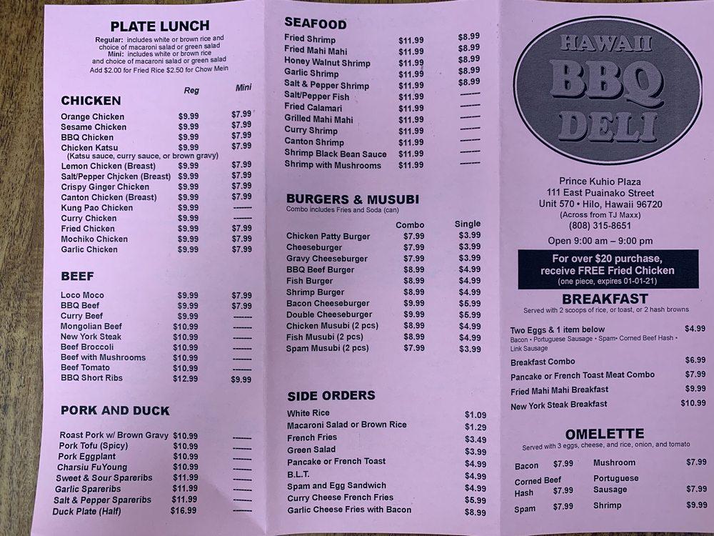 Menu at Hawaii BBQ Deli, Hilo