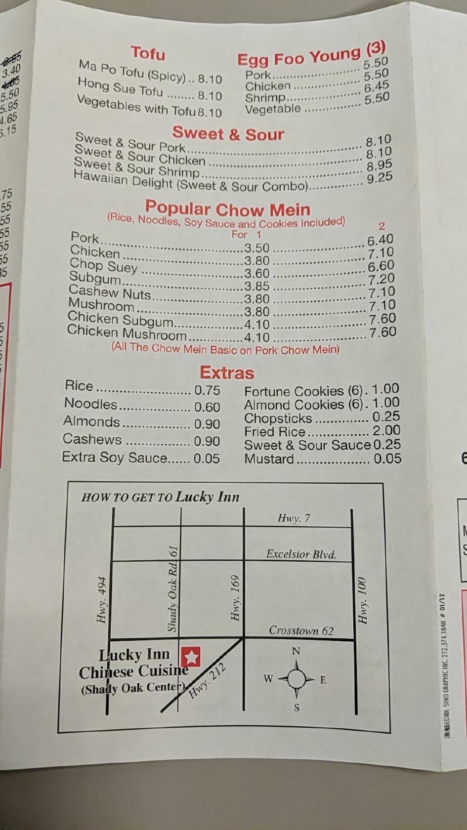 Menu at Lucky Inn Chinese Cuisine restaurant, Eden Prairie