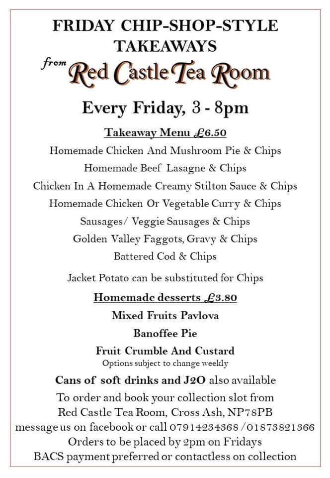 Menu at Red Castle Tea Room restaurant, England