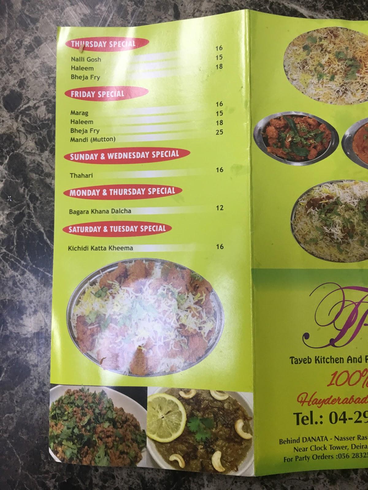 Menu at Tayeb Kitchen & Restaurant, Dubai