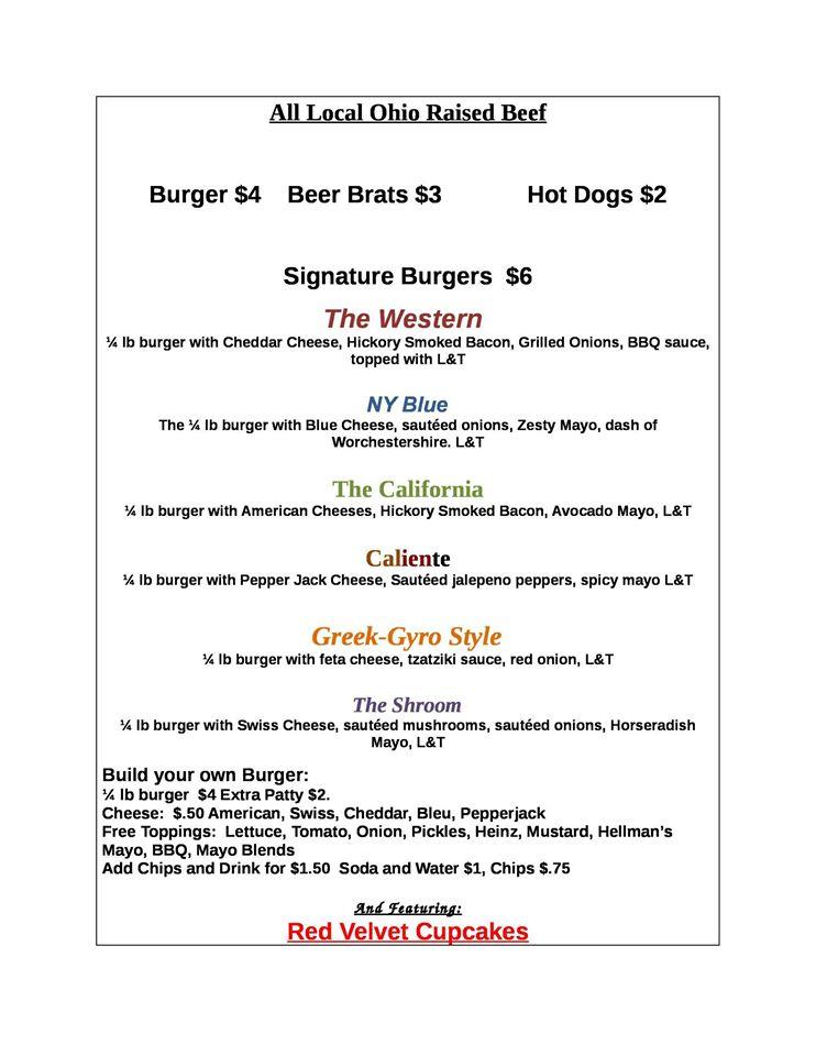Menu at The Best Damn Burger restaurant, Columbus, 14th St and High St