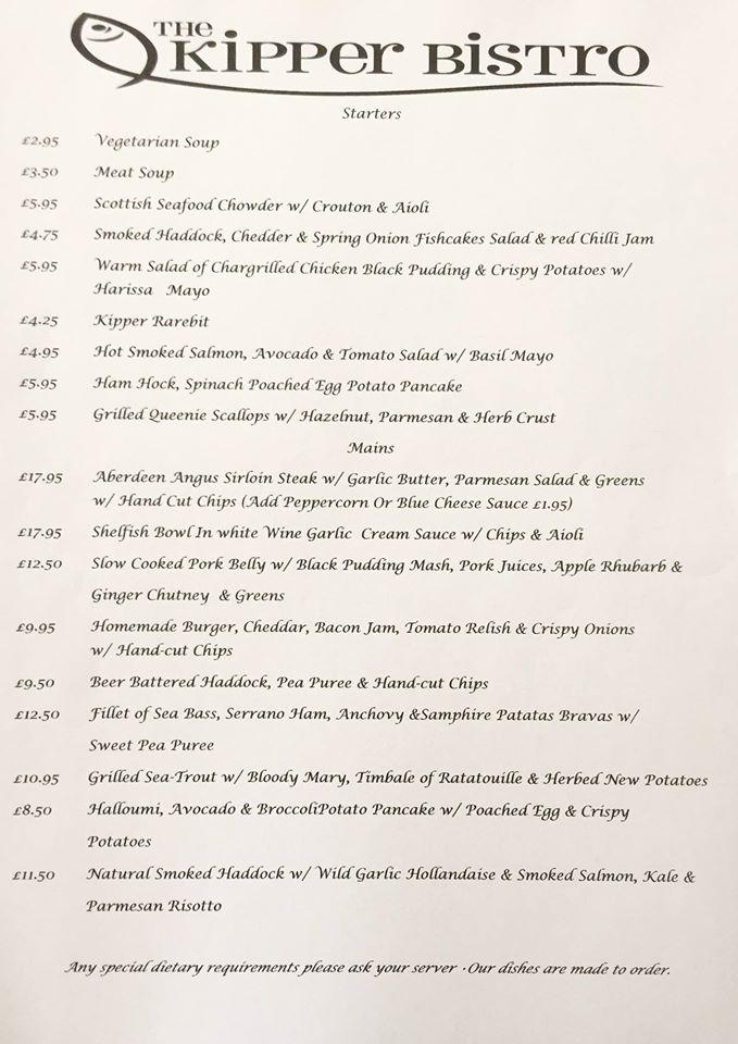 Menu at The Kipper Bistro restaurant, Inverkip