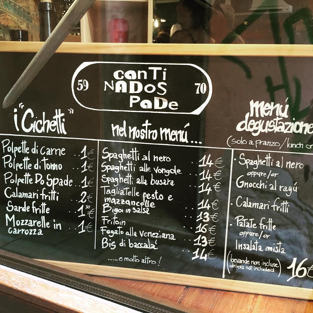 Menu at Cantina Do Spade pub & bar, Venice
